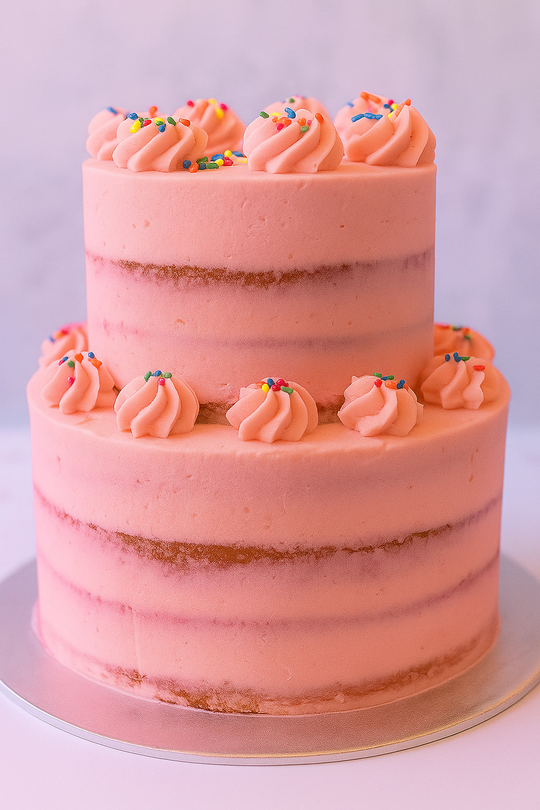 Two Tier Pink Vanilla Buttercream Cake | LUMINARYBAKERY.COM – Luminary ...